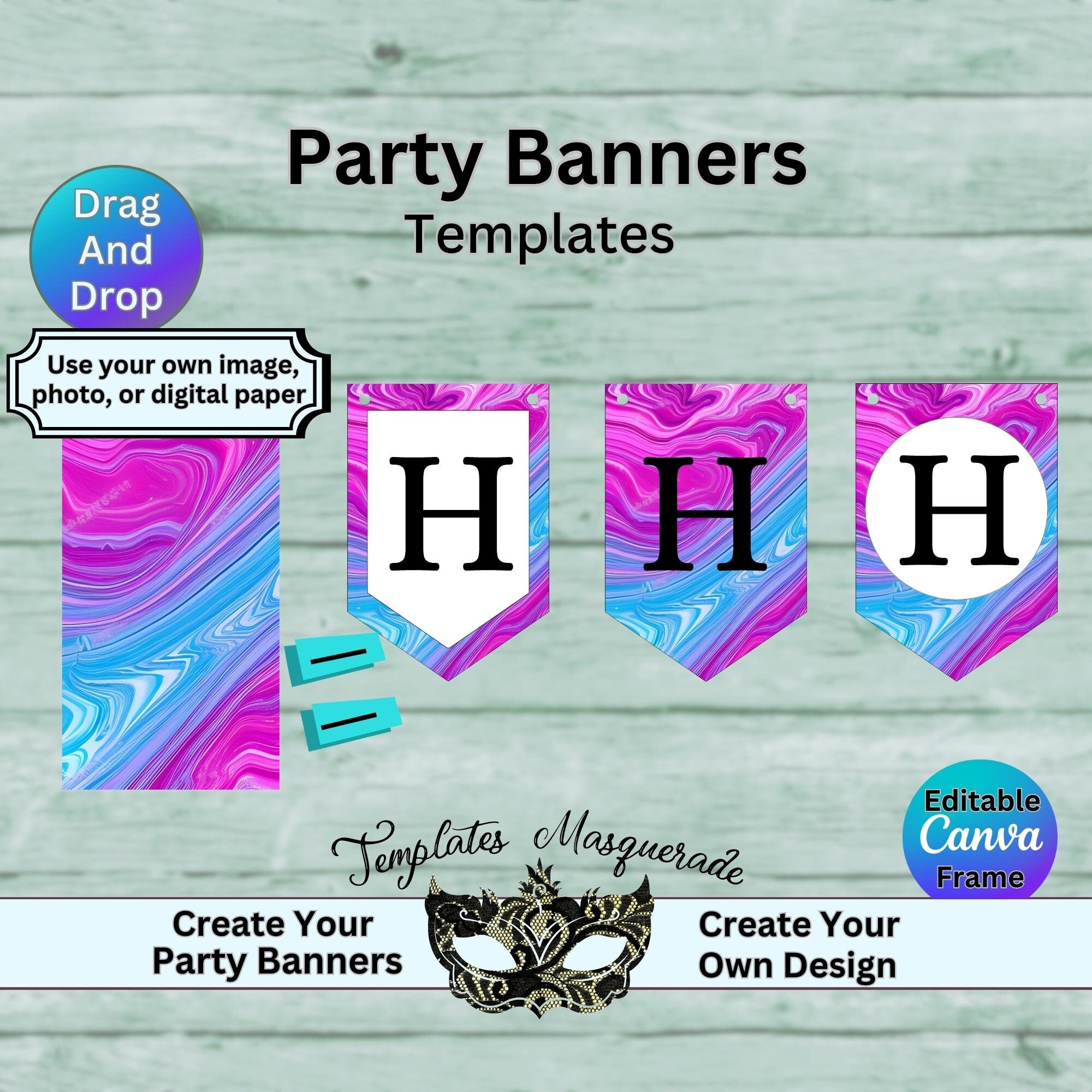 Party Banner Template, Editable Canva Frame, Drag and Drop, Digital ...