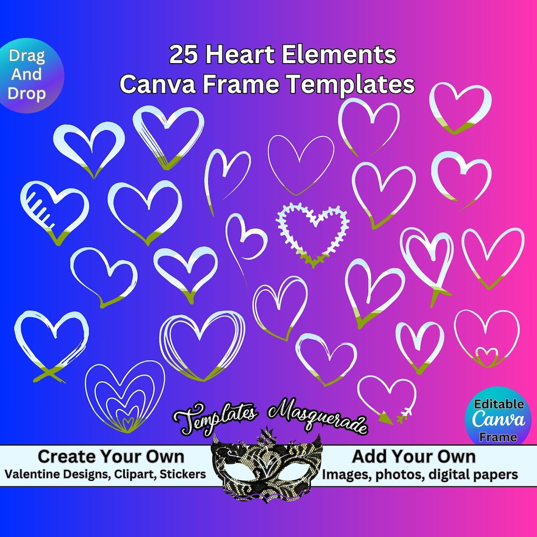 Valentine Hearts Editable Templates Canva Frames, Hand Drawn, Line Art ...