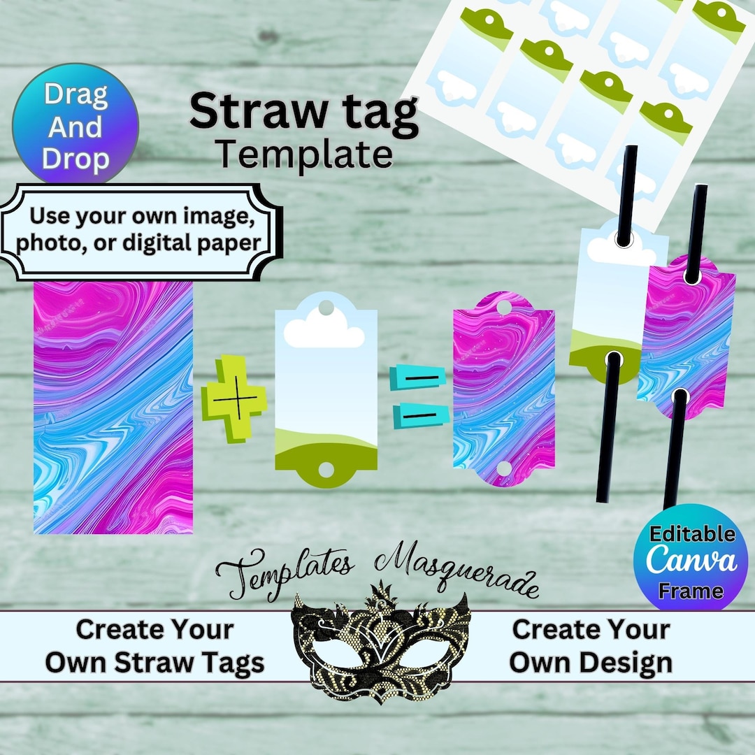 Straw Wrapper Tags Editable Party Paper Straws, Party Favors, Editable ...