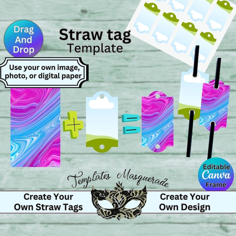 Straw Wrapper Tags Editable Party Paper Straws, Party Favors, Editable ...