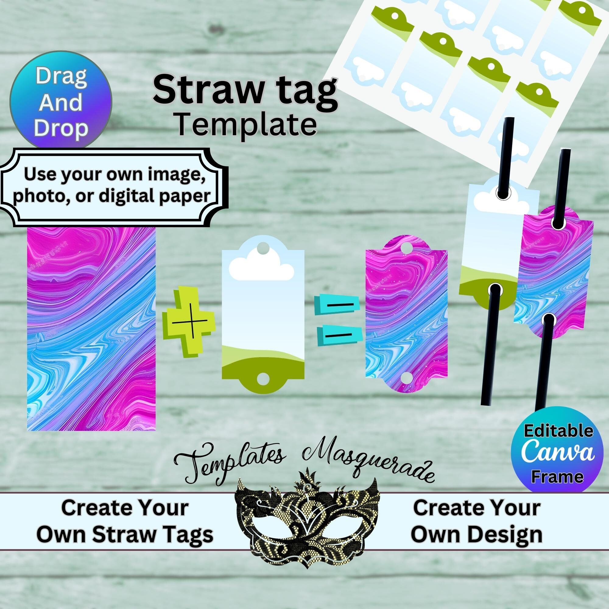 Straw Wrapper Tags Editable Party Paper Straws, Party Favors, Editable ...