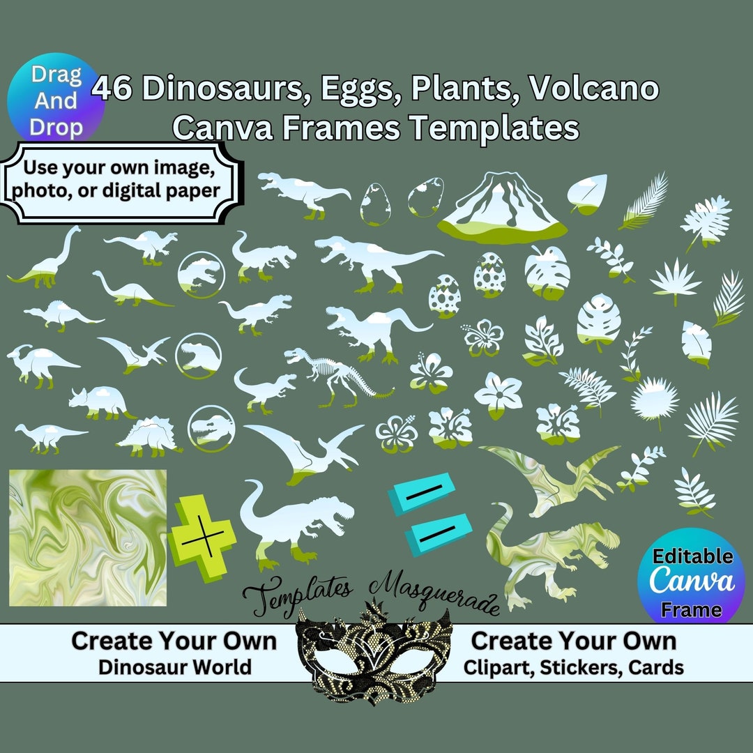 Dinosaur T-rex Canva Template, Jurassic Elements, Volcano, Eggs ...