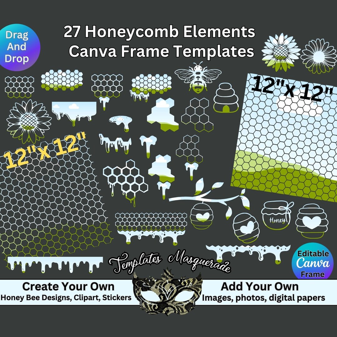 Bee, Honeycomb, Beehive, Sunflowers, Editable Canva Templates Frames ...