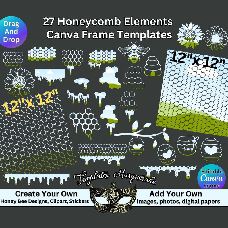 Bee, Honeycomb, Beehive, Sunflowers, Editable Canva Templates Frames ...