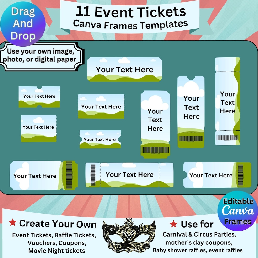 Tickets, Vouchers, Coupons, Canva Frames Templates, Editable Event ...