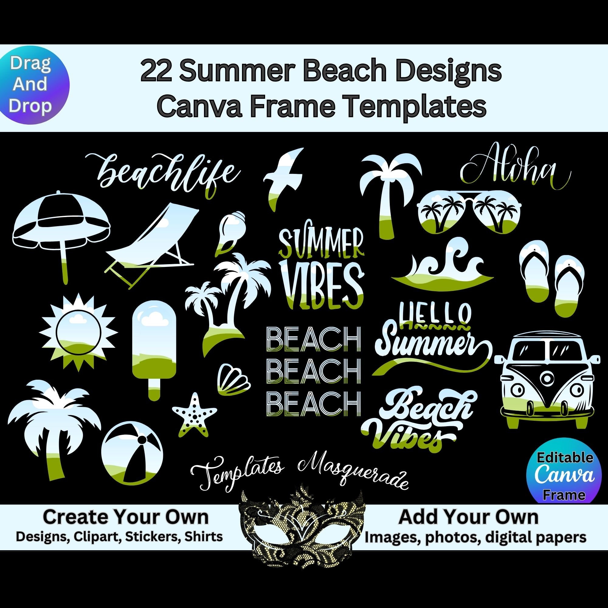 Summer Vibes Beach Life, Editable Canva Template Frames, Drag and Drop ...