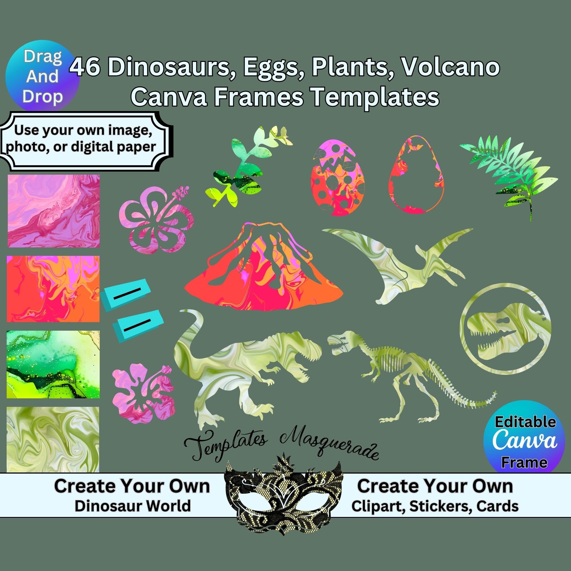 Dinosaur T-rex Canva Template, Jurassic Elements, Volcano, Eggs ...