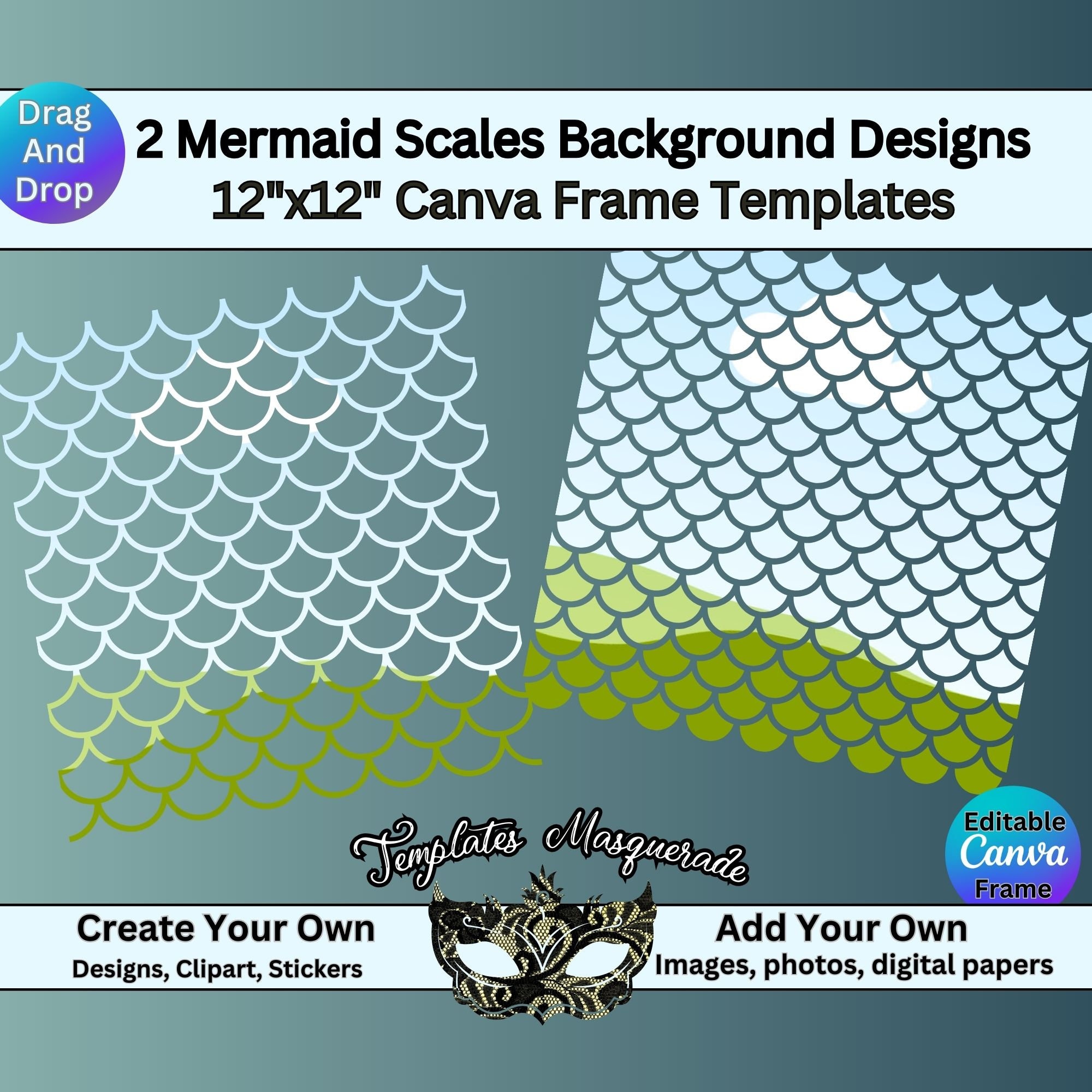 Mermaid Scales Editable Template, Canva Frames, Printable, Drag and ...
