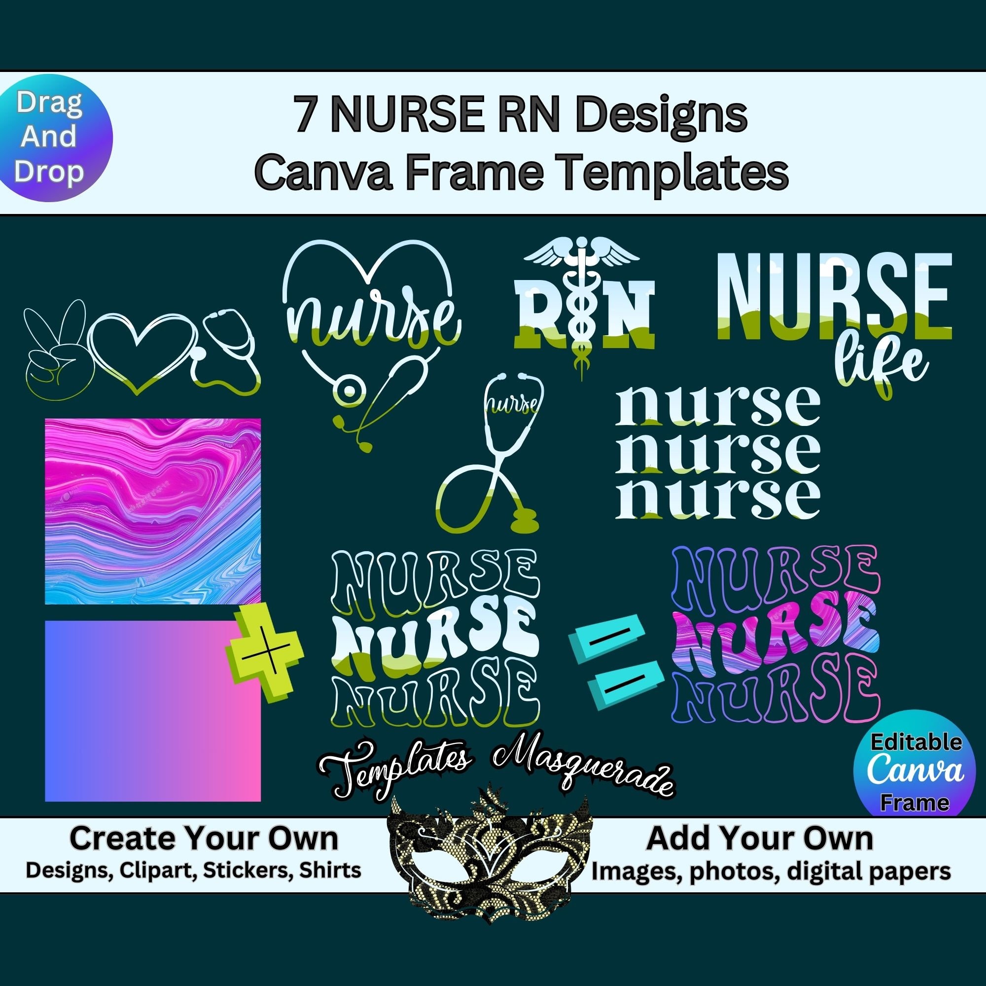 Nurse Life Canva Editable Templates, Registered RN, Wavy Nurse ...