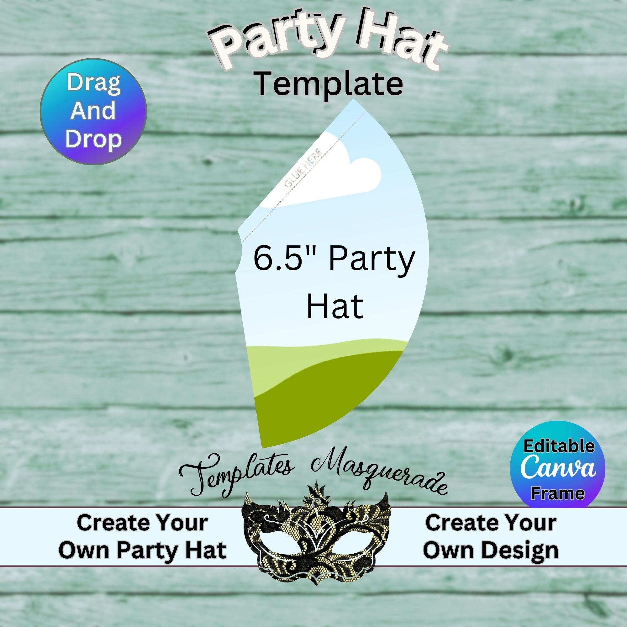 Party Hat Template, Editable Canva Frame, Drag and Drop, Digital ...