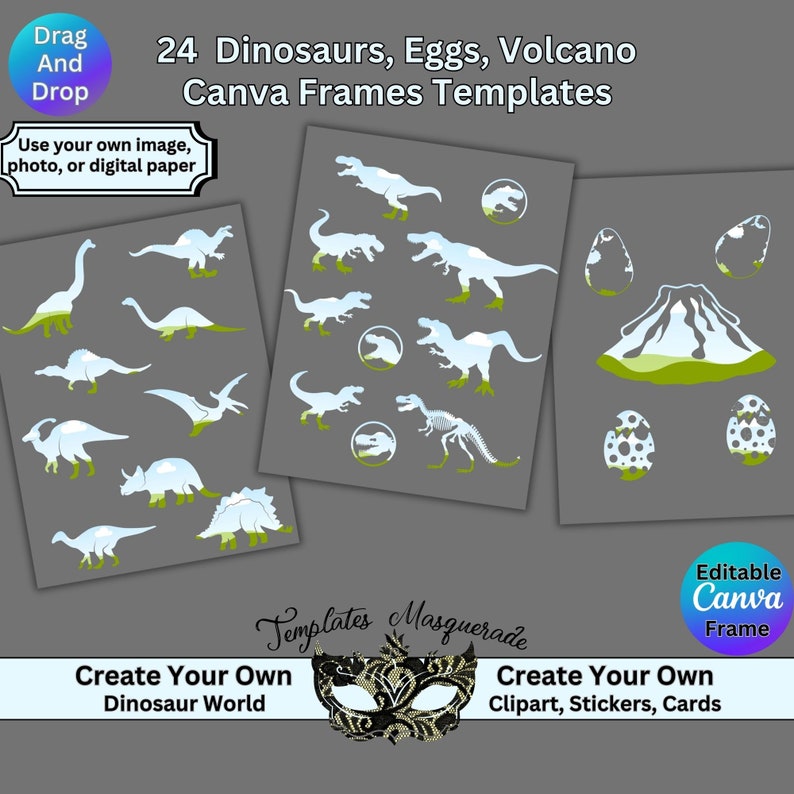 Jurassic Dinosaurs Canva Templates Bundle, T-rex, Dino , Volcano ...