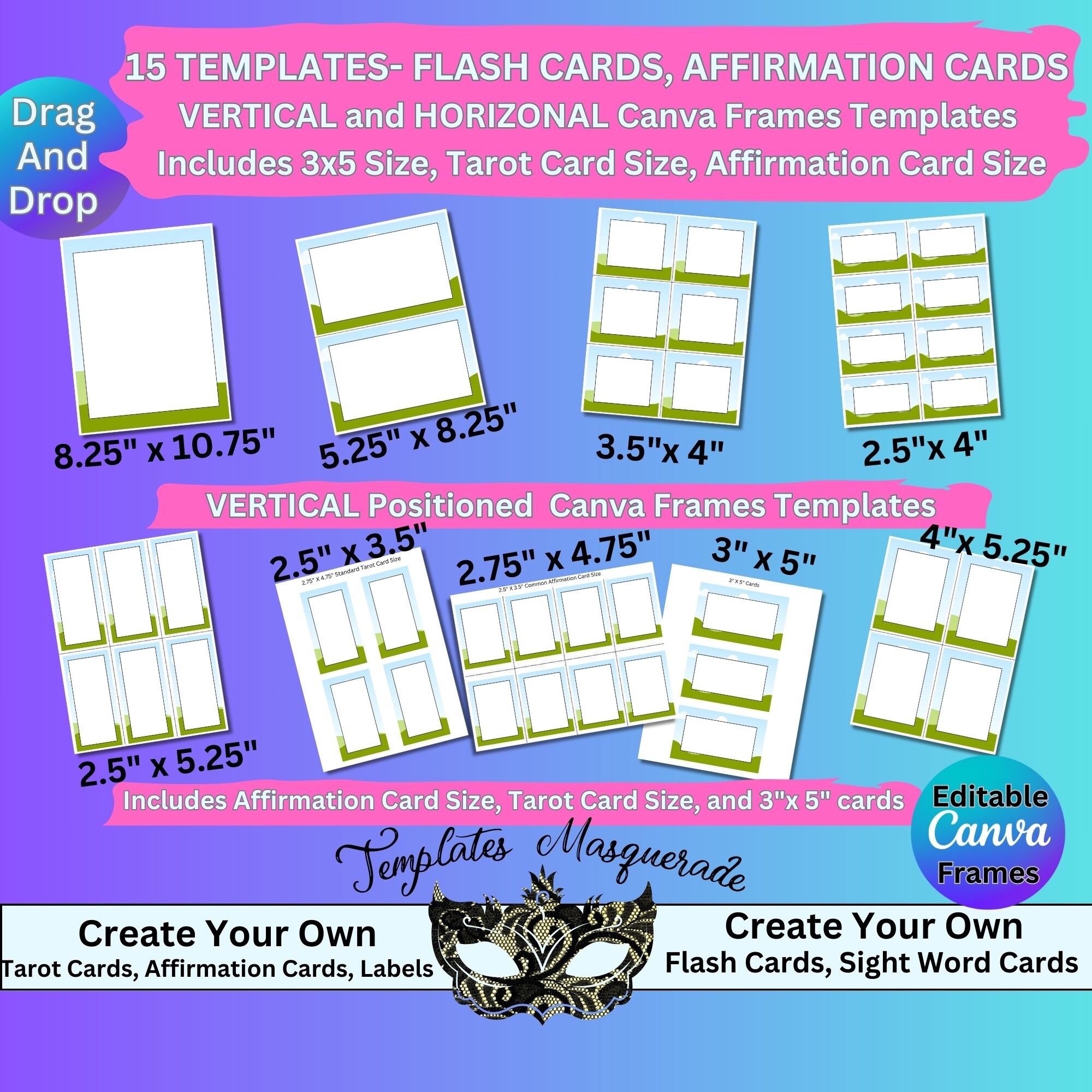 Border Frames Canva Frames Templates, Editable Flash Cards, Sight Cards ...