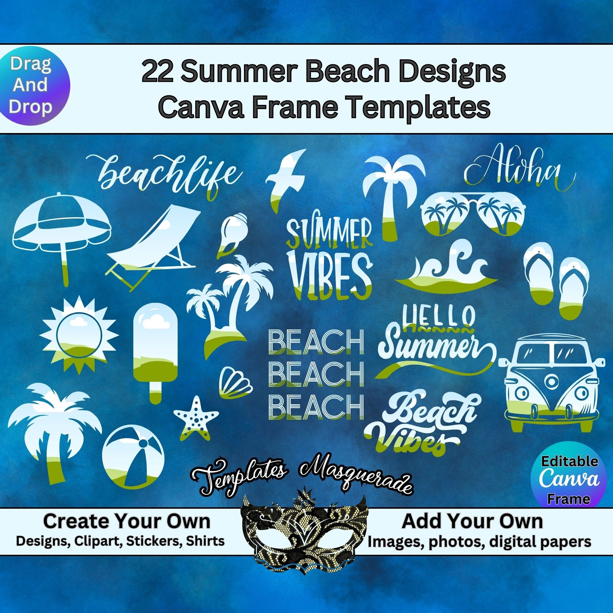 Summer Vibes Beach Life, Editable Canva Template Frames, Drag and Drop ...