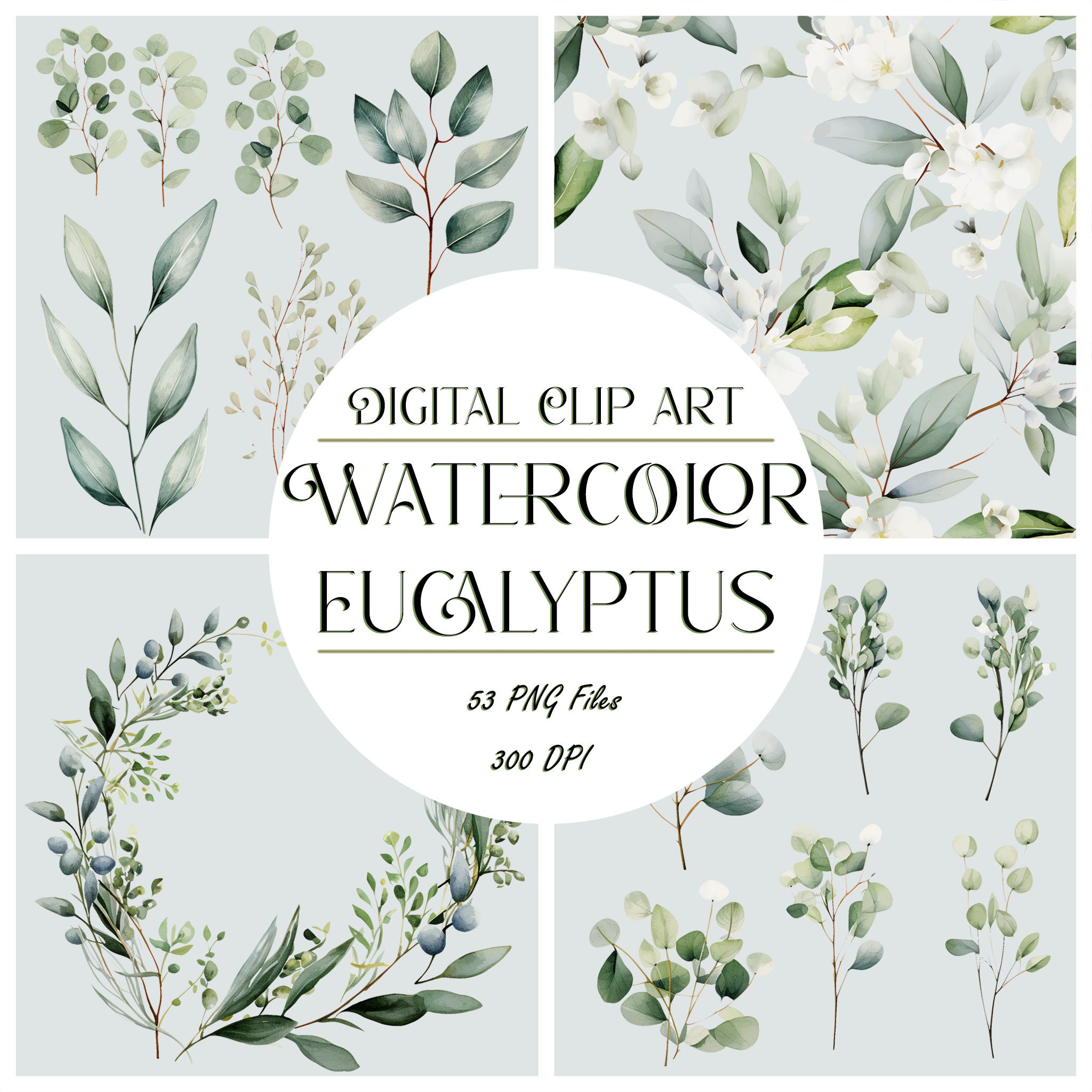 Eucalyptus Clipart Bundle Watercolor Greenery Clipart - Etsy