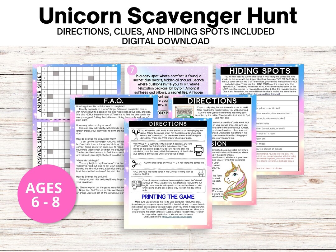 Unicorn Scavenger Treasure Hunt - Etsy