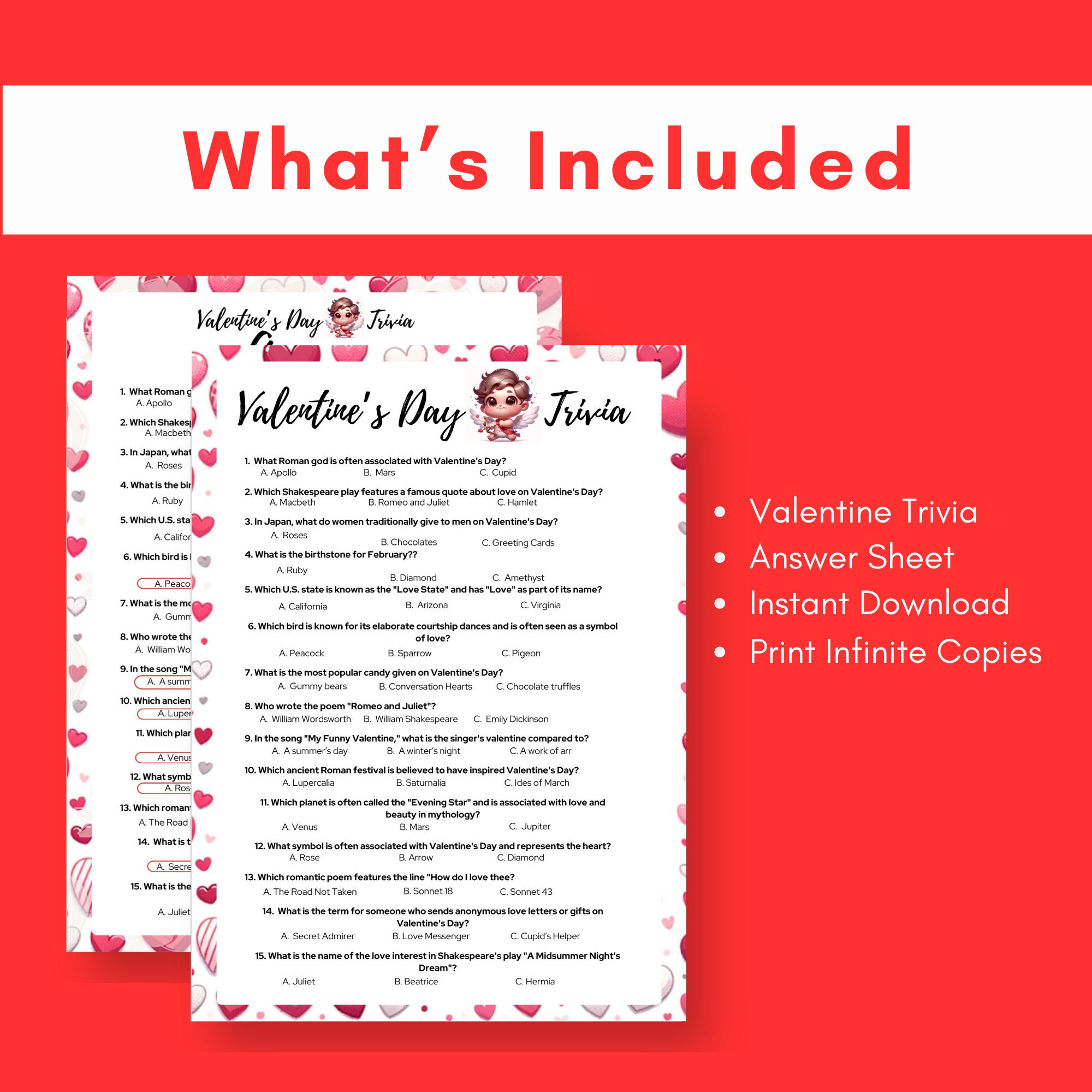 Valentine's Day Trivia Game Instant Download, Printable PDF With ...