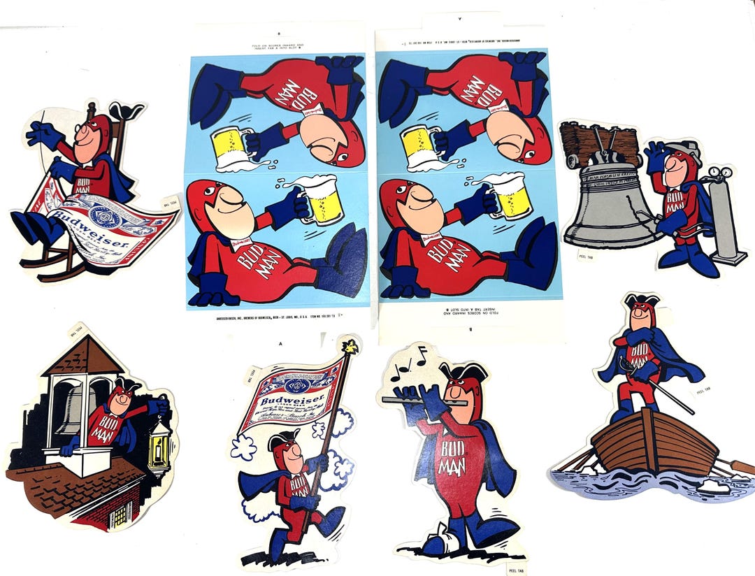 1976 Set of Bicentennial Budweiser Bud Man Stickers and Folding Table ...