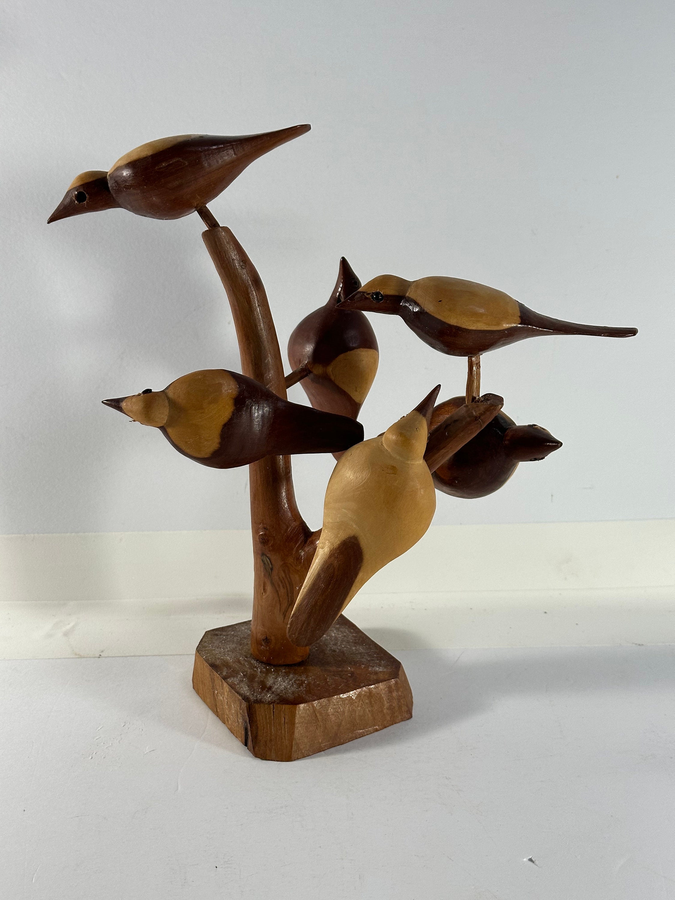 Vintage Hand Carved Wooden Bird Tree - Etsy