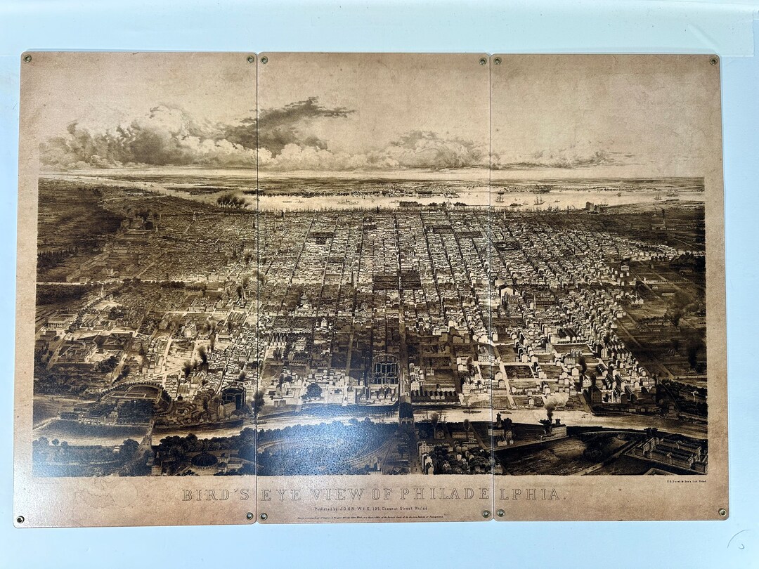 Historic Map Print on 3 Tin Plates, "birds Eye View of Philadelphia" - Etsy