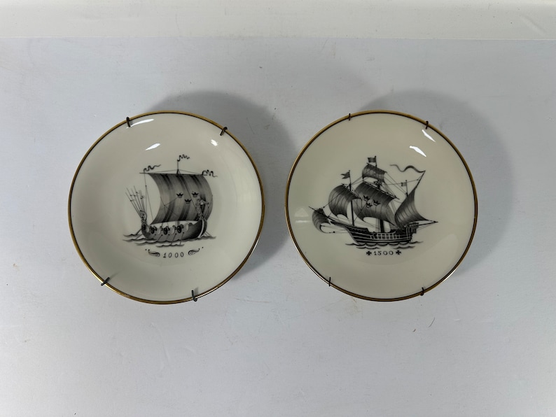 Set of 2 Porcelain Lidkoping Ship Collectors Plates With Gold Trim - Etsy