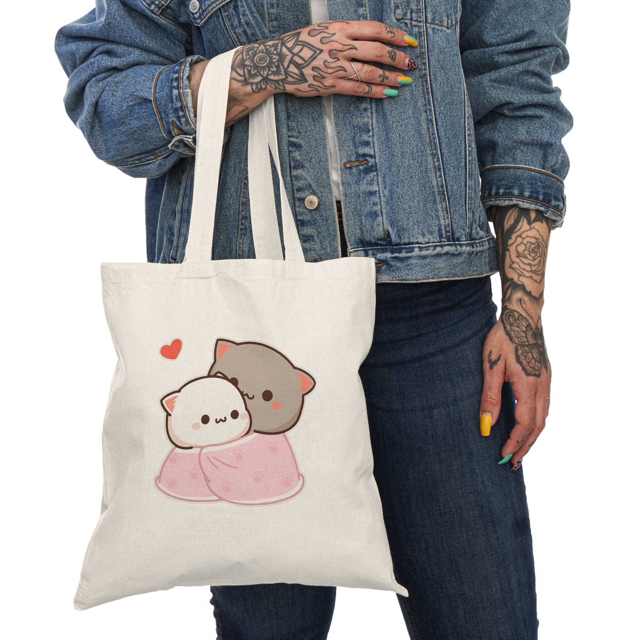 Peach and Goma Cats | Cute Mochi Cats, Peachlovesgoma Canvas Tote Bag, Cat Tote Bag, Cat Lover ...