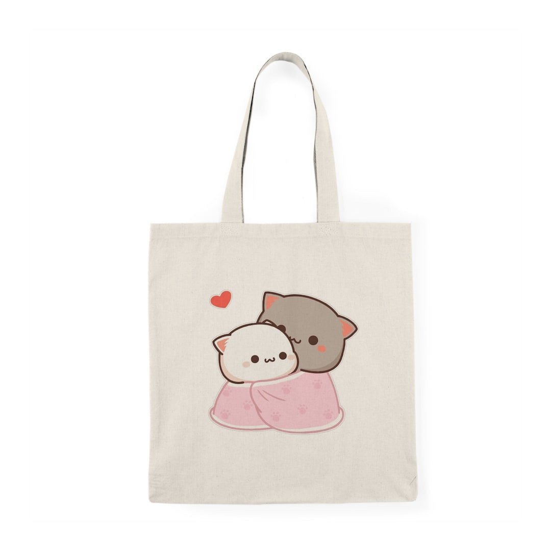 Peach and Goma Cats | Cute Mochi Cats, Peachlovesgoma Canvas Tote Bag, Cat Tote Bag, Cat Lover ...