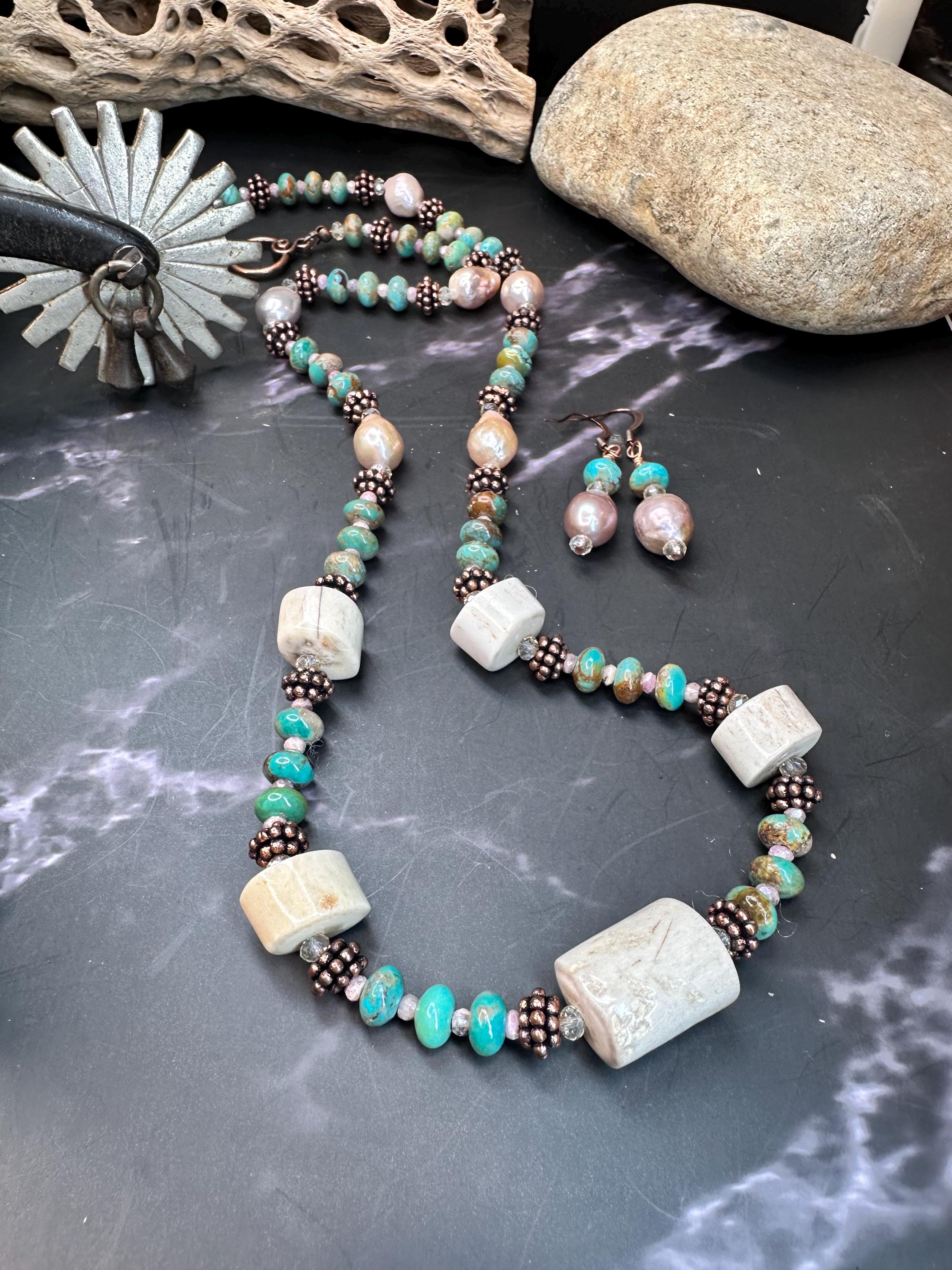 Variscite, Elk Antler, Vintage Crystal and Pink Sapphire Beaded ...