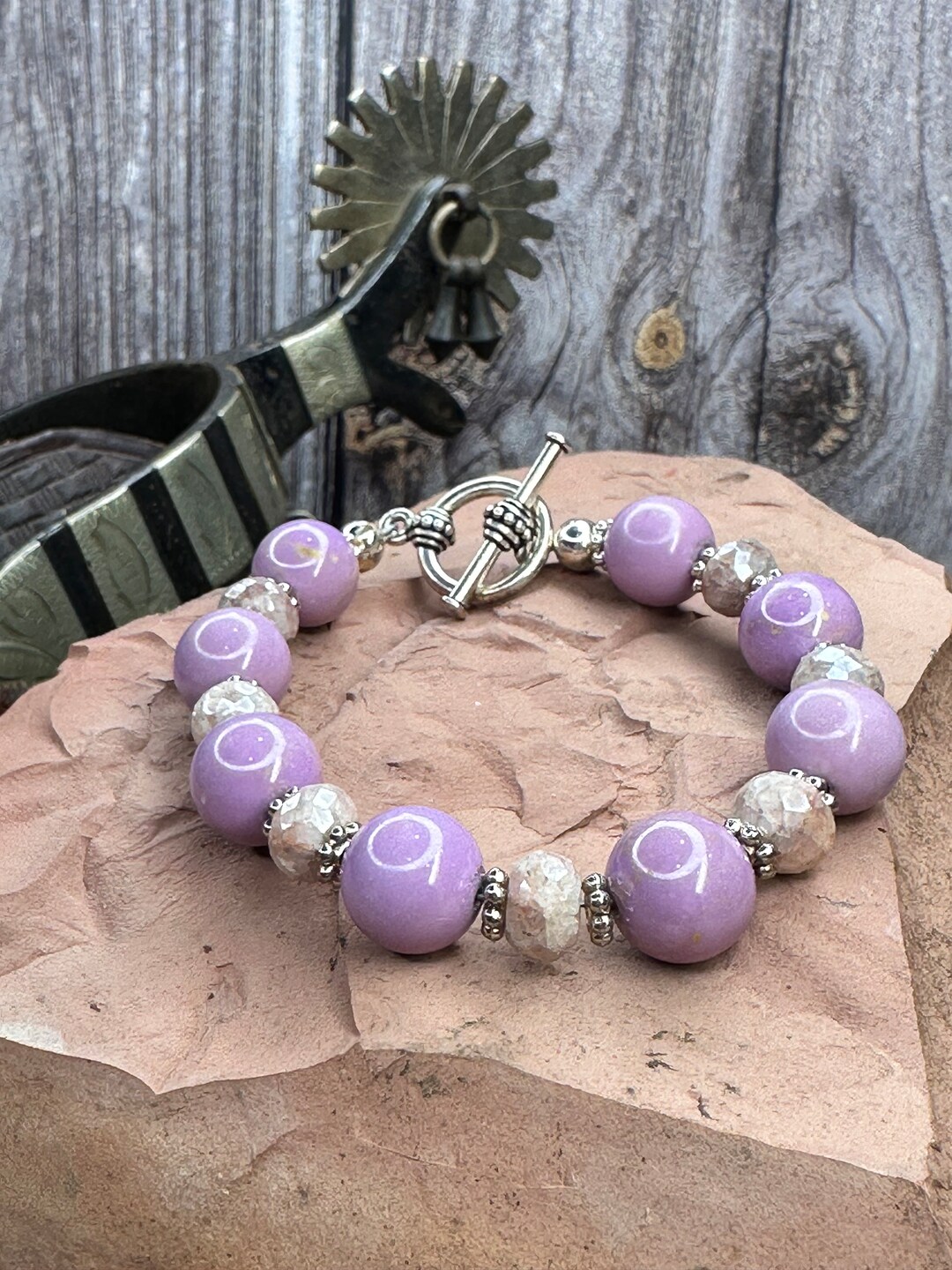 Purple Phosphosiderite and Silverite Bracelet - Etsy