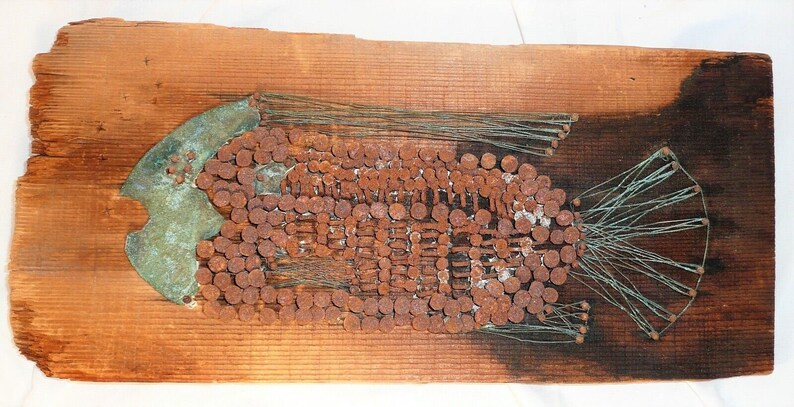 Rustic Wall Art Upcycled Fish Fishing Nail Wood Metal Steampunk Mid ...