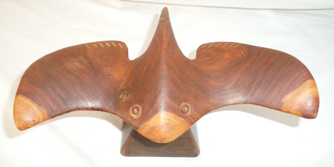 Vintage Wood Stingray Manta Ray Figurine Hand Carved Ironwood Dominican ...