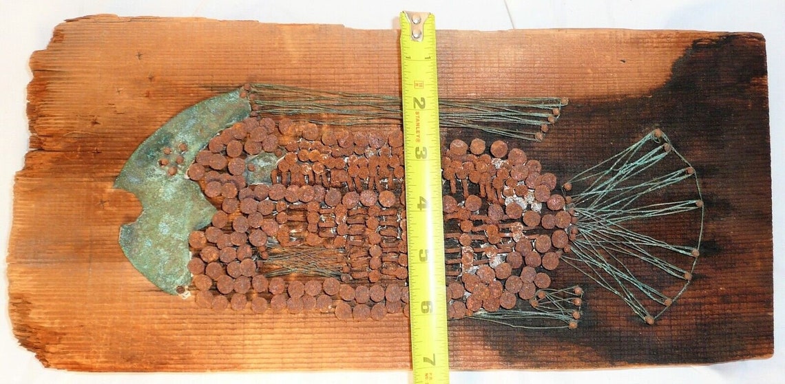 Rustic Wall Art Upcycled Fish Fishing Nail Wood Metal Steampunk Mid ...