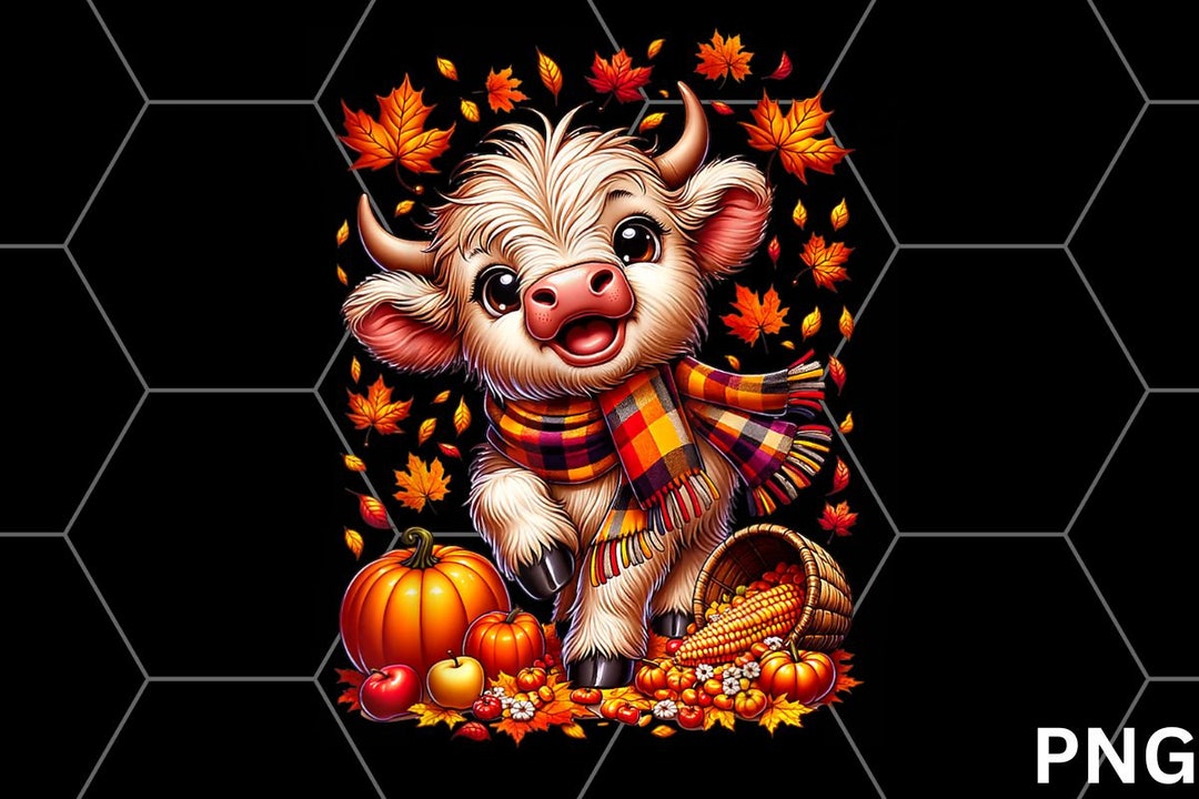 Scottish Highland Baby Cow Thanksgiving Fall Kids and Women Png - Etsy
