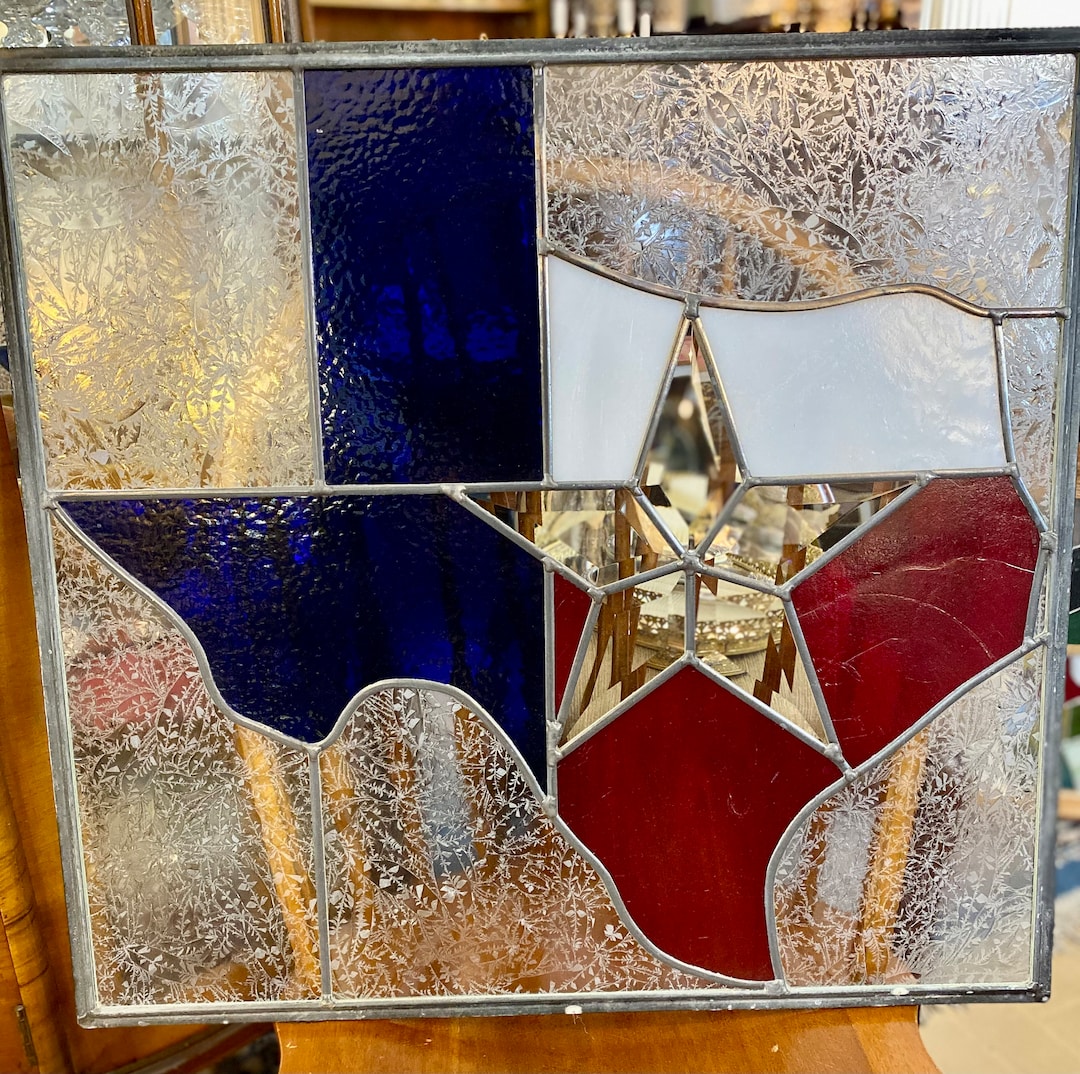 Vintage Texas Flag Stained Glass Hanging Window Panel Suncatcher Lone ...