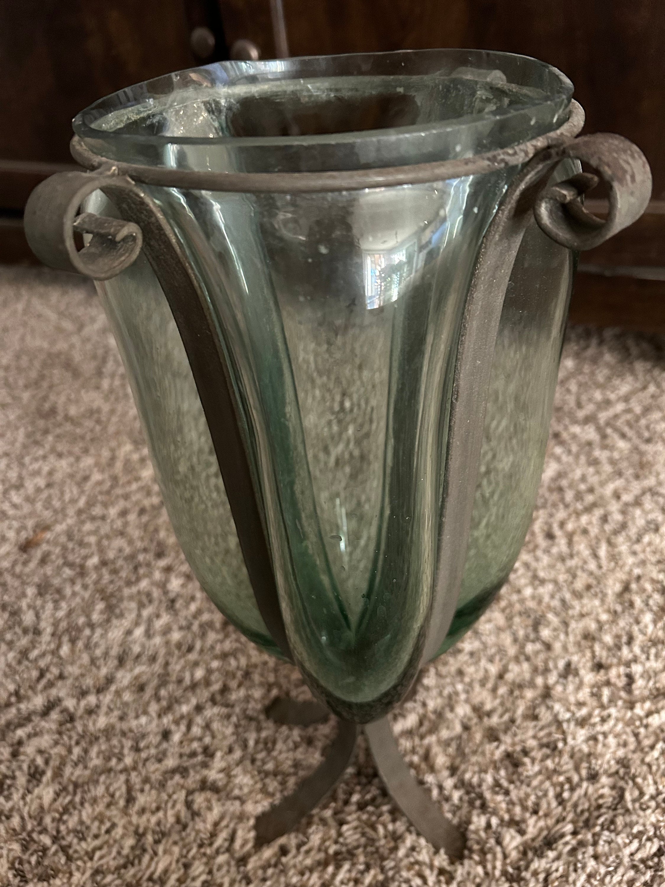 Vintage Wrought Iron Glass Vase - Etsy