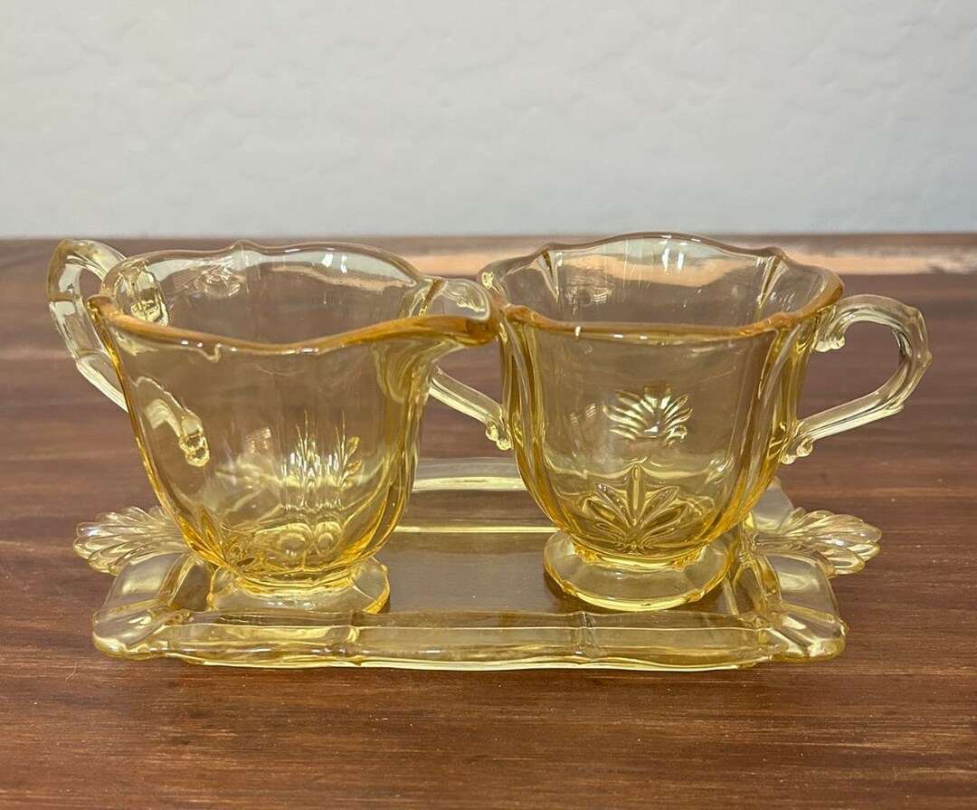 Yellow Depression, Glass Sugar, Creamer Tray - Etsy