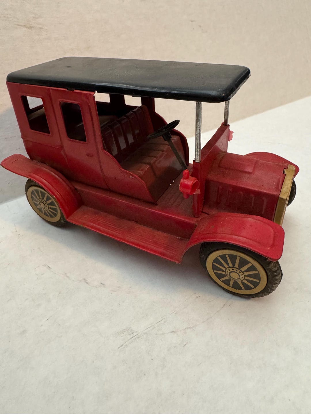 Vintage Tin Litho Ford Model T Red Old Timer Car, Japan, Wheels Frozen ...