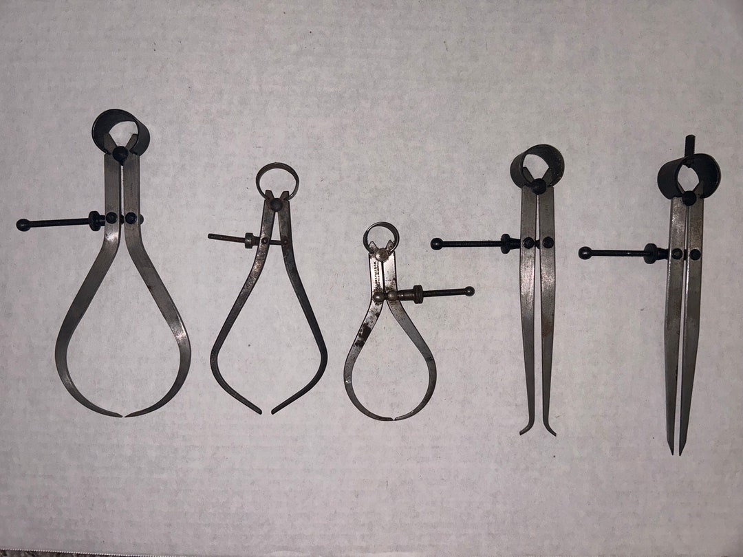 Set of 5 Vintage Outside Calipers & Winged Divider Compass Tools - Etsy