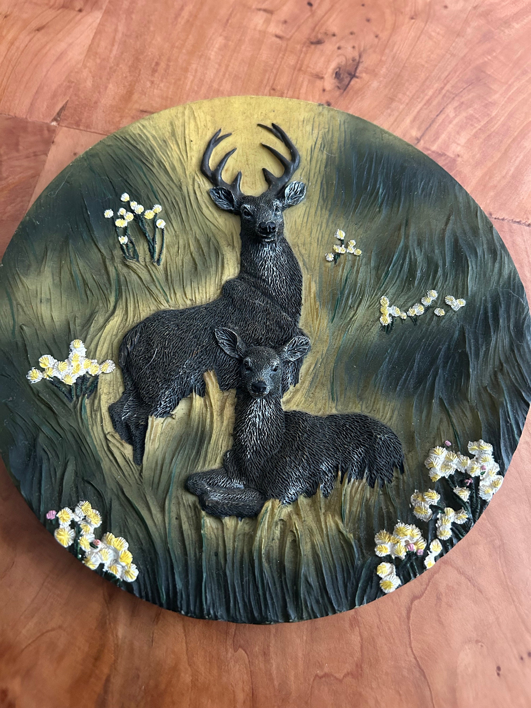 Set of Vintage 3D Nature Decor Plates Deer and Wolves - Etsy