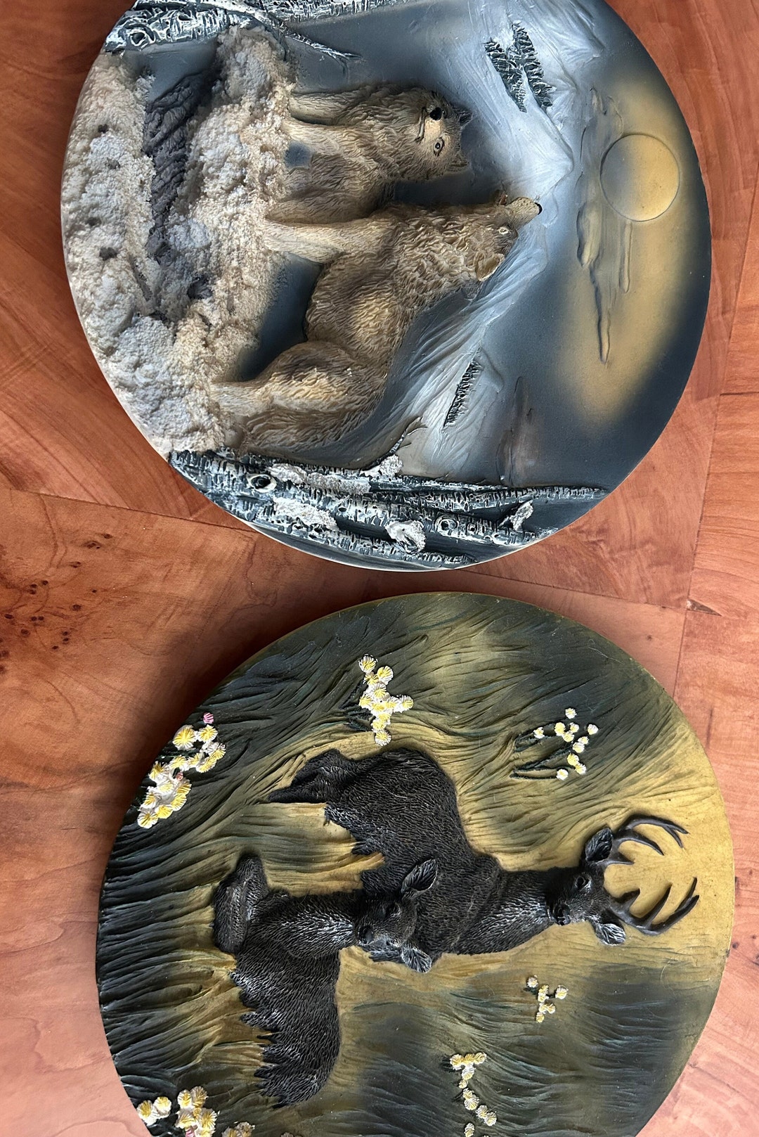 Set of Vintage 3D Nature Decor Plates Deer and Wolves - Etsy