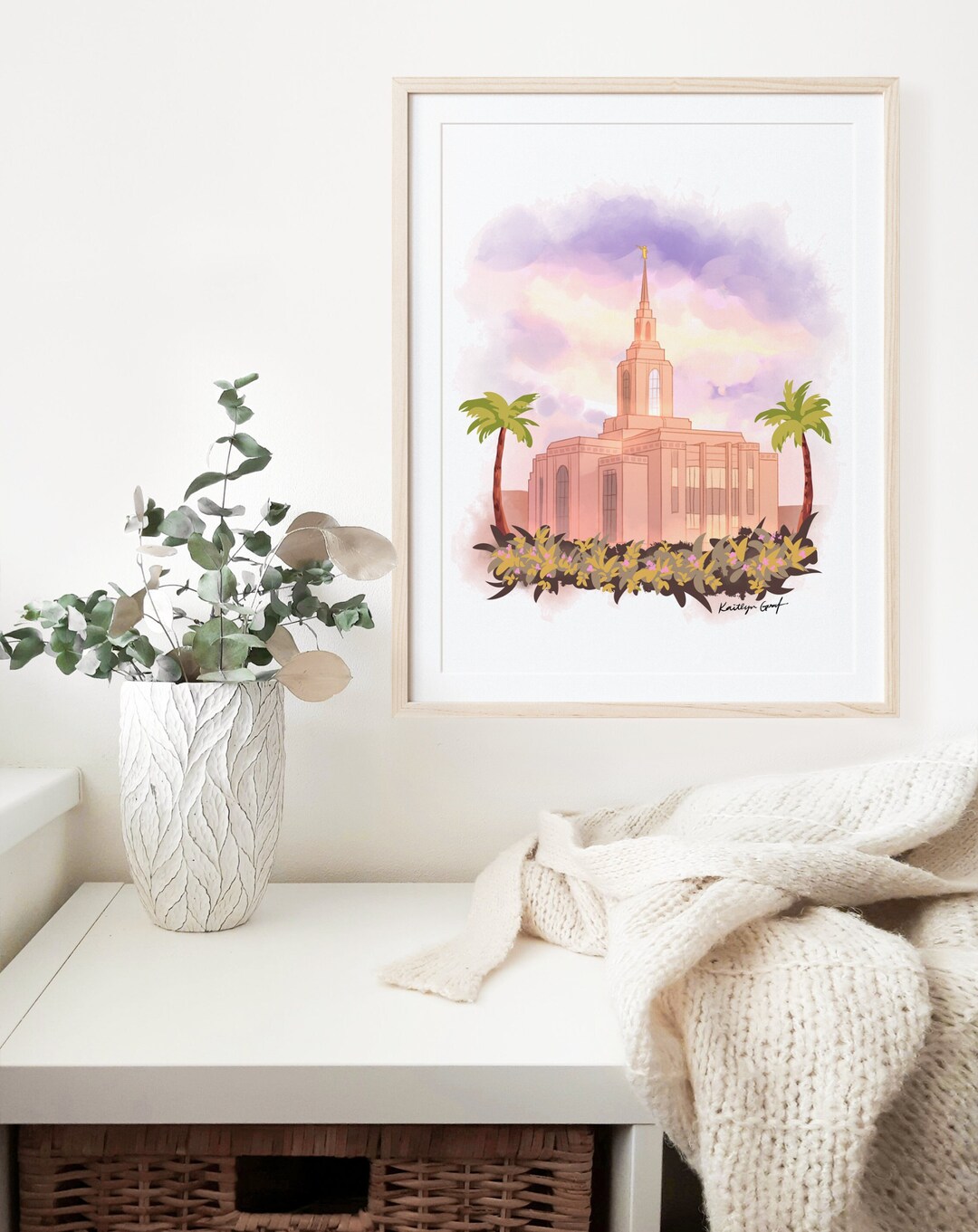 Red Cliffs Utah Temple (with Trees) Digital Print | Temple Art Download ...