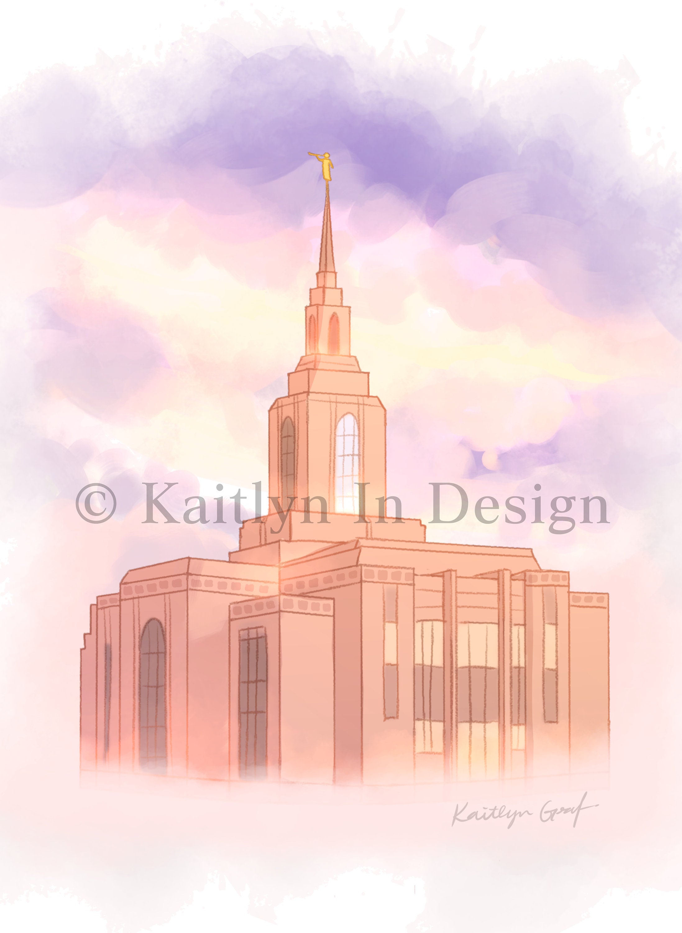Red Cliffs Utah Temple (clouds) Digital Print | Temple Art Download ...