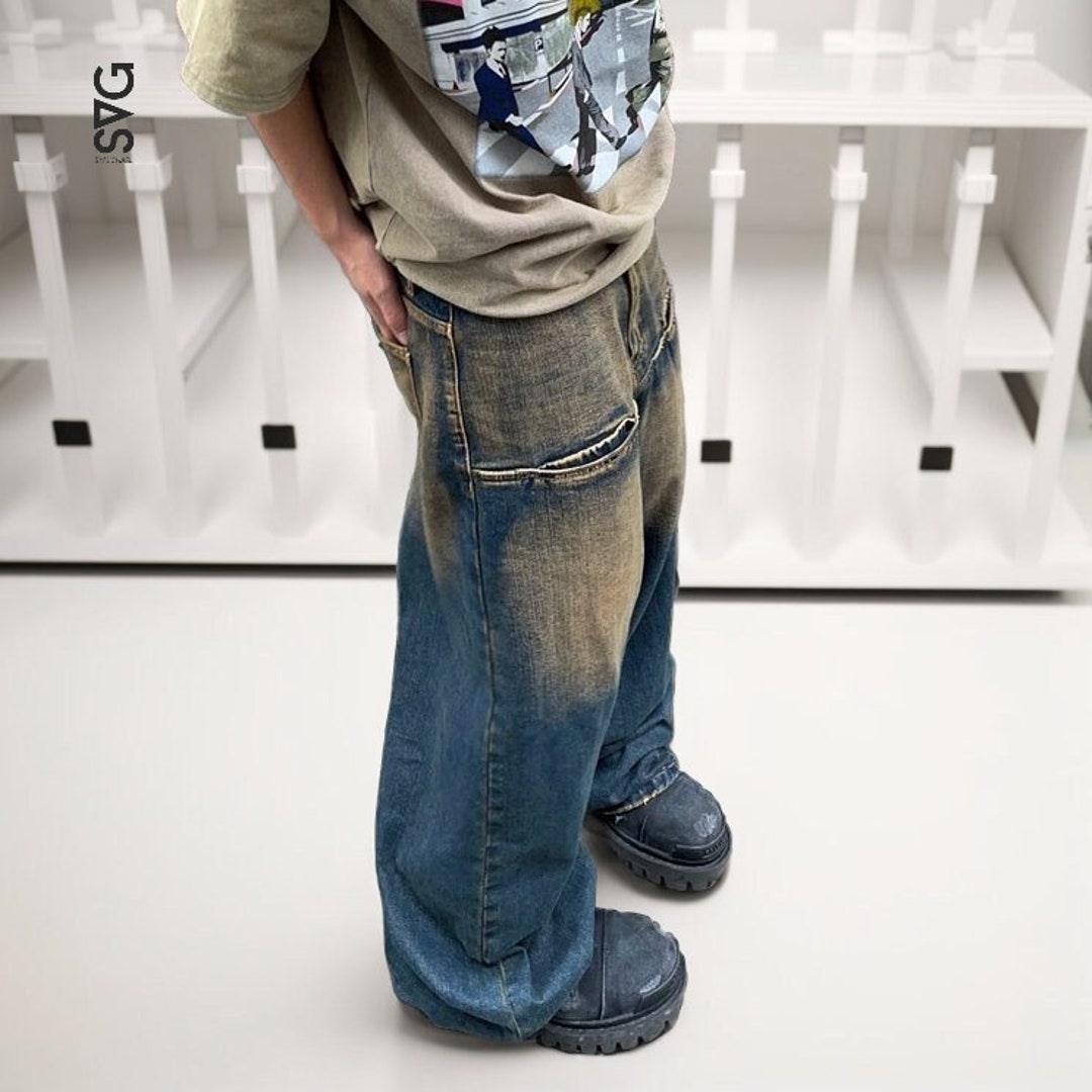 Y2k Wide Leg Jeans, Oversize Loose Jeans, Vintage Pocket Gradient Color ...