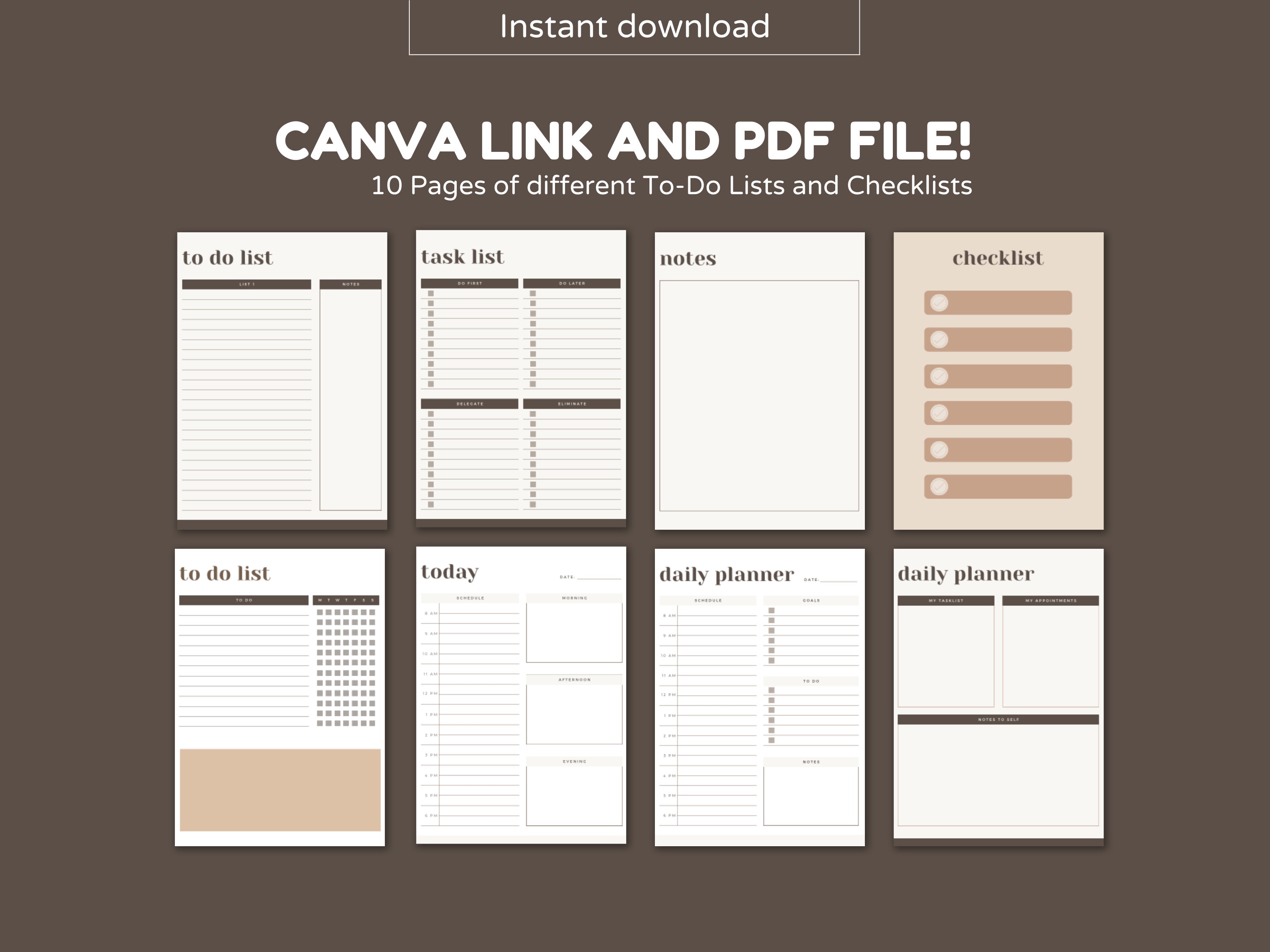 Digital Daily Planner and To-do Lists - Browns Edition 10 Pack - Etsy