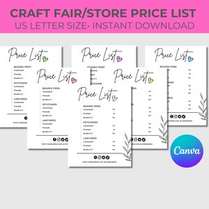 Craft Fair Price List Craft Fair Template Editable Craft Market Price ...