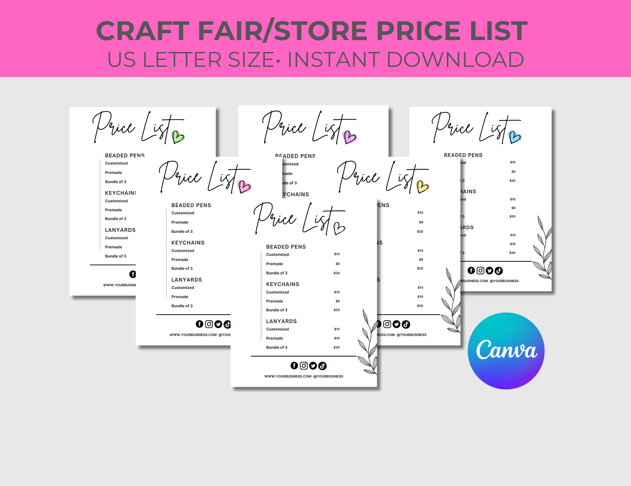 Craft Fair Price List Craft Fair Template Editable Craft Market Price ...