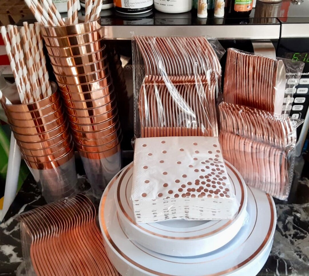 Rose Gold Tableware Set Rose Gold Dining Set Rose Gold Party Plates ...