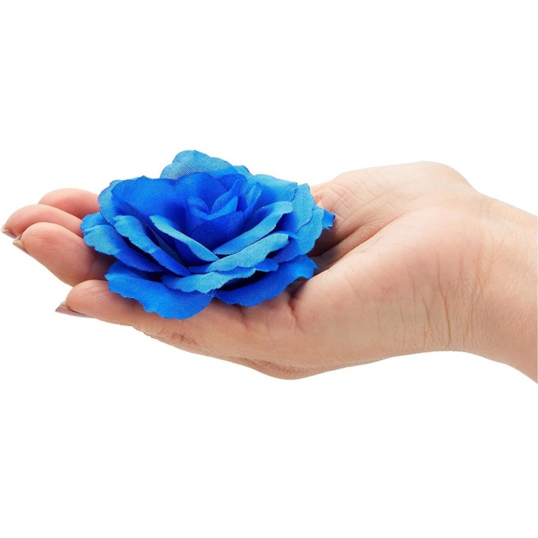 3 Royal Blue Artificial Rose Royal Blue Artificial Flower Blue Silk ...