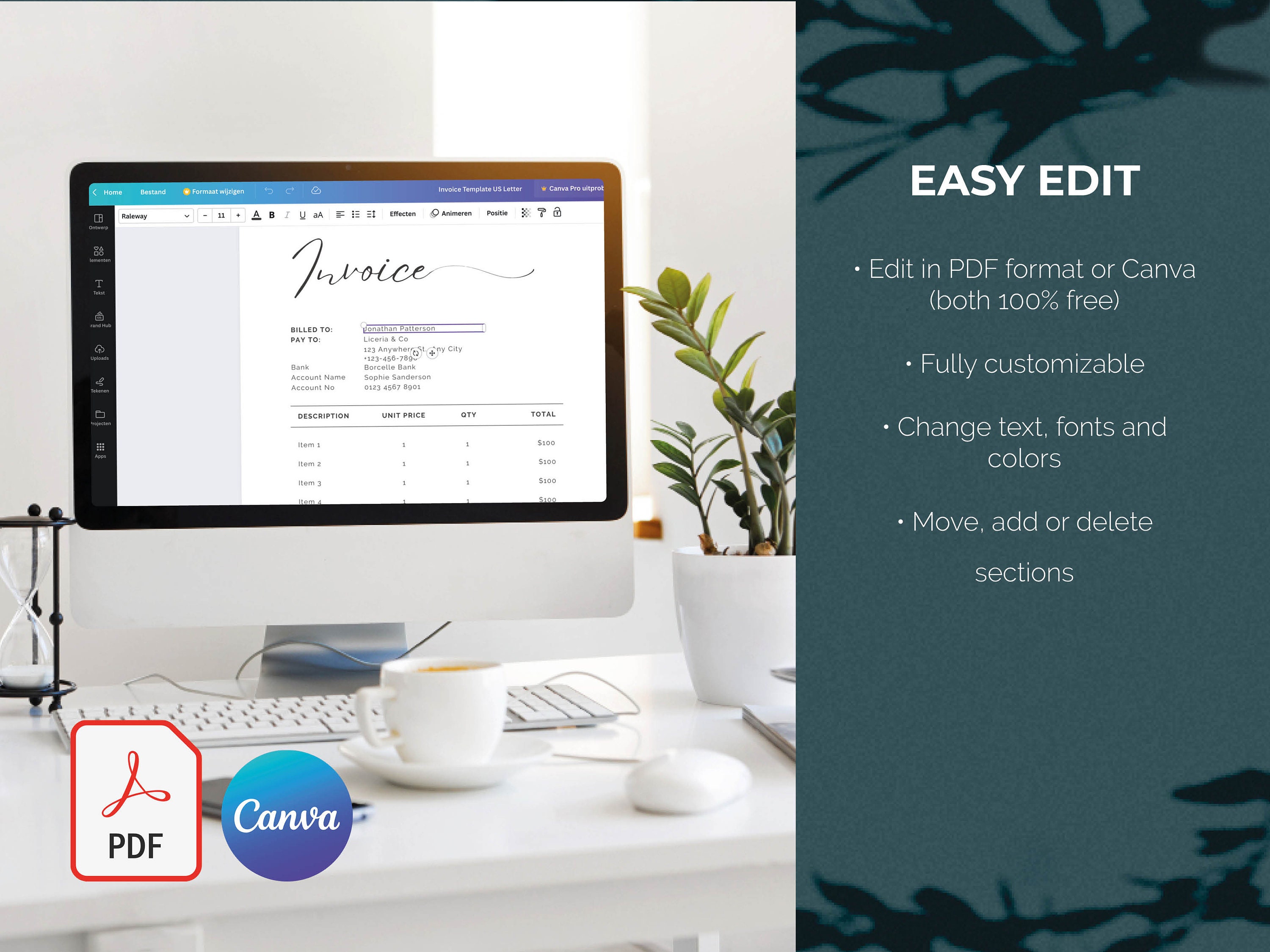 Invoice Template Editable Printable Invoice Minimal - Etsy
