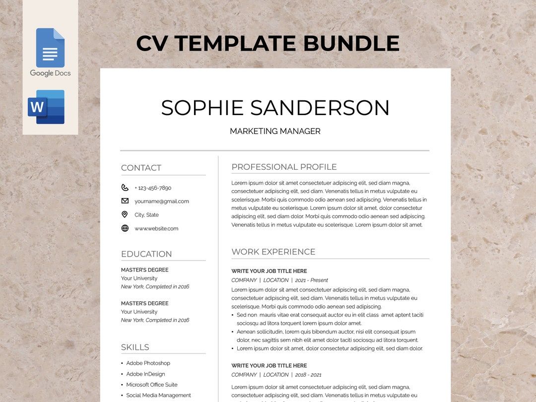Resume Template Google Docs CV Template Bundle Word CV - Etsy