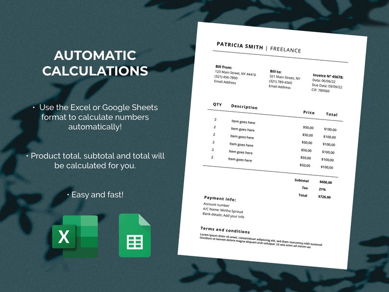 Invoice Template Editable Printable Invoice Minimal Professional ...